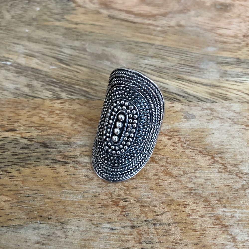 Sterling Silver 925 Boho Large Ring - Gem